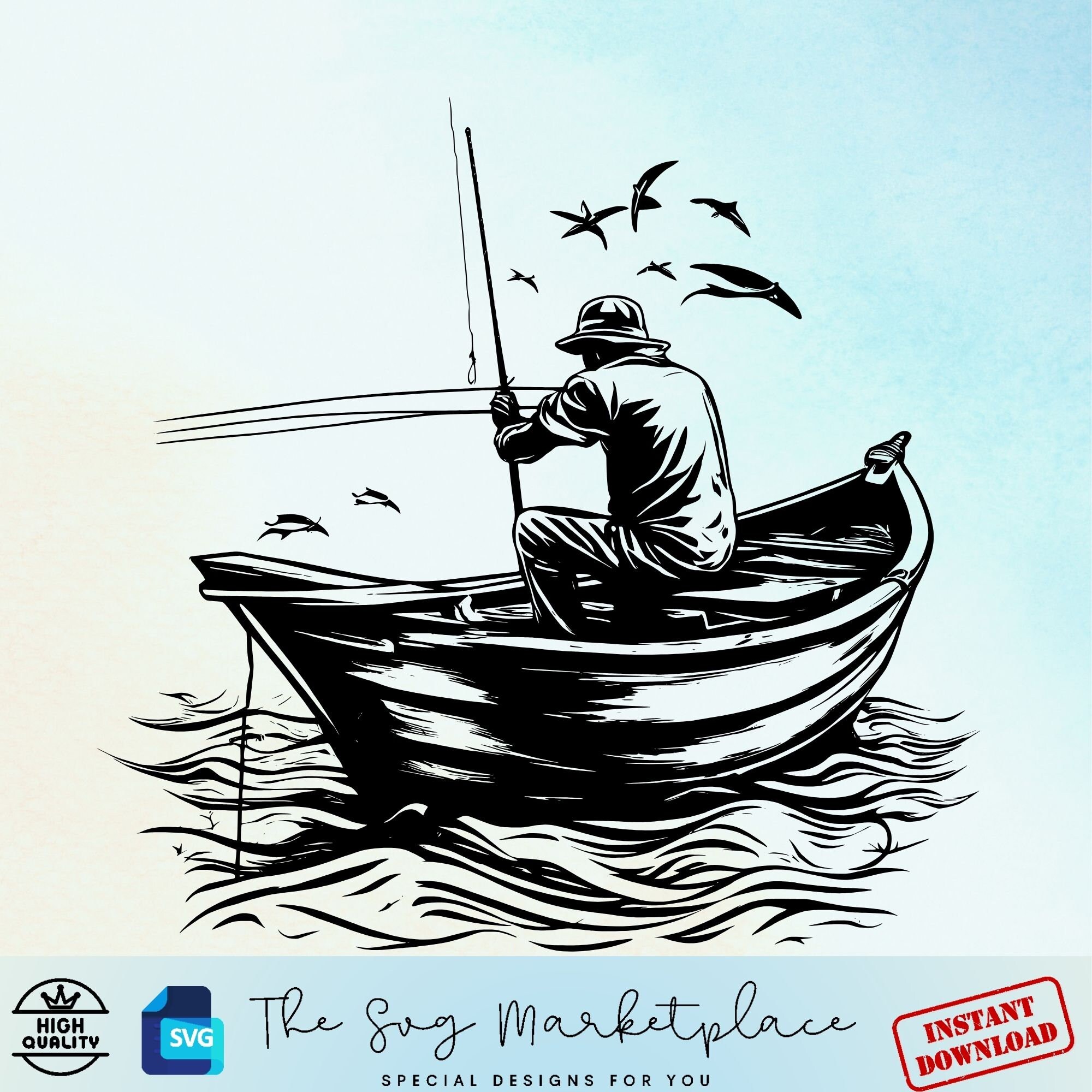 Fisherman Svg | Man Fishing Svg | Fishing by Boat | Fishing Svg | Boat ...