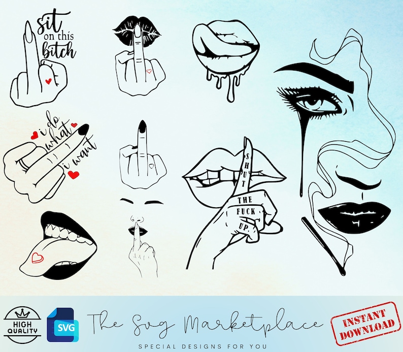 Middle Finger Lips and Hands SVG Bundle: Sassy and Bold Designs for ...