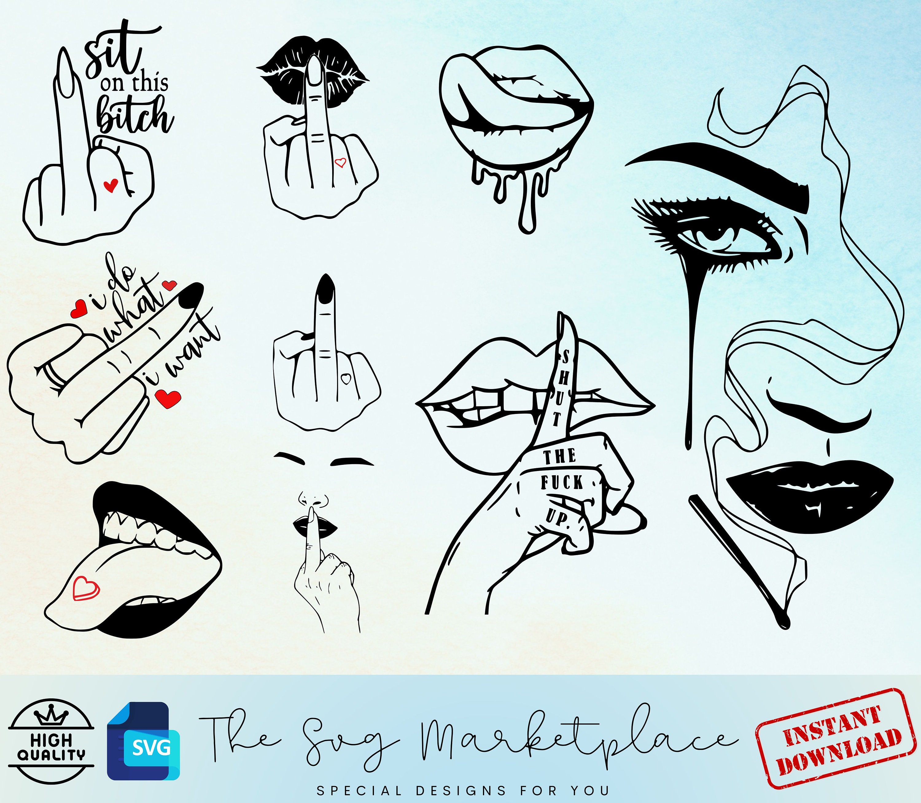 Middle Finger Lips and Hands SVG Bundle: Sassy and Bold Designs for ...