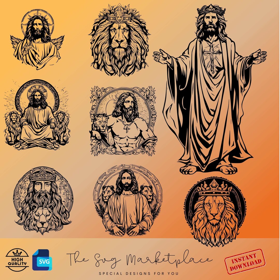 Lion of Jesus SVG Bundle, 8 Christian PNG Designs, Faith-based Crafts ...