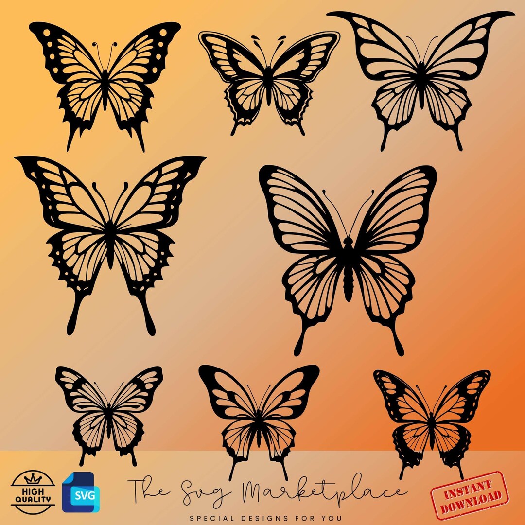 Butterfly SVG Bundle - Set of 8 Unique Floral Illustrations, Butterfly ...