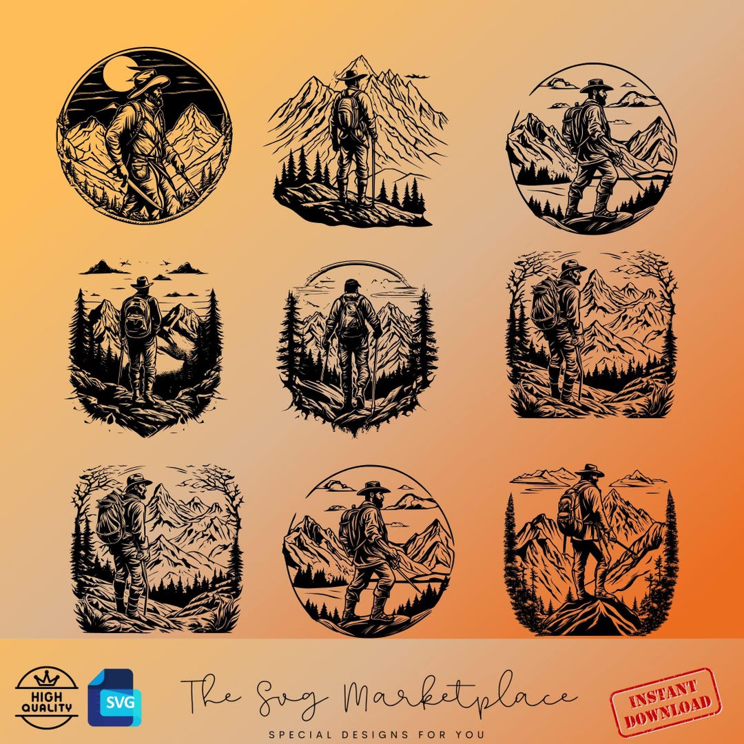Mountaineer Man SVG Set - 9 Unique Climber Designs for Outdoor ...