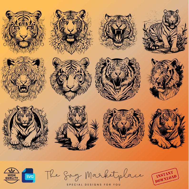 12 Tiger SVG Designs Fierce and Majestic Tiger Clipart High-quality ...