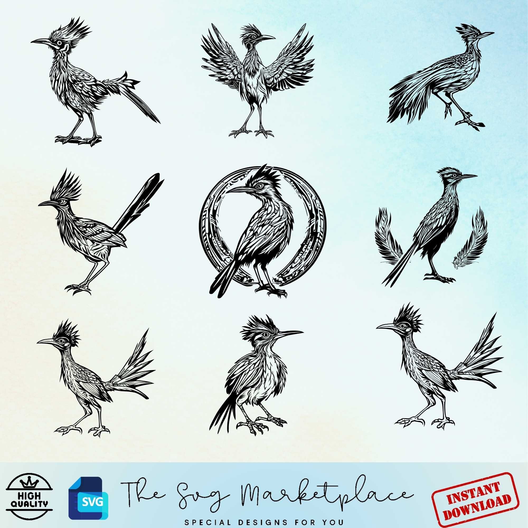 Roadrunner SVG Bundle - 9 Unique Bird Vector Designs - Digital Download ...