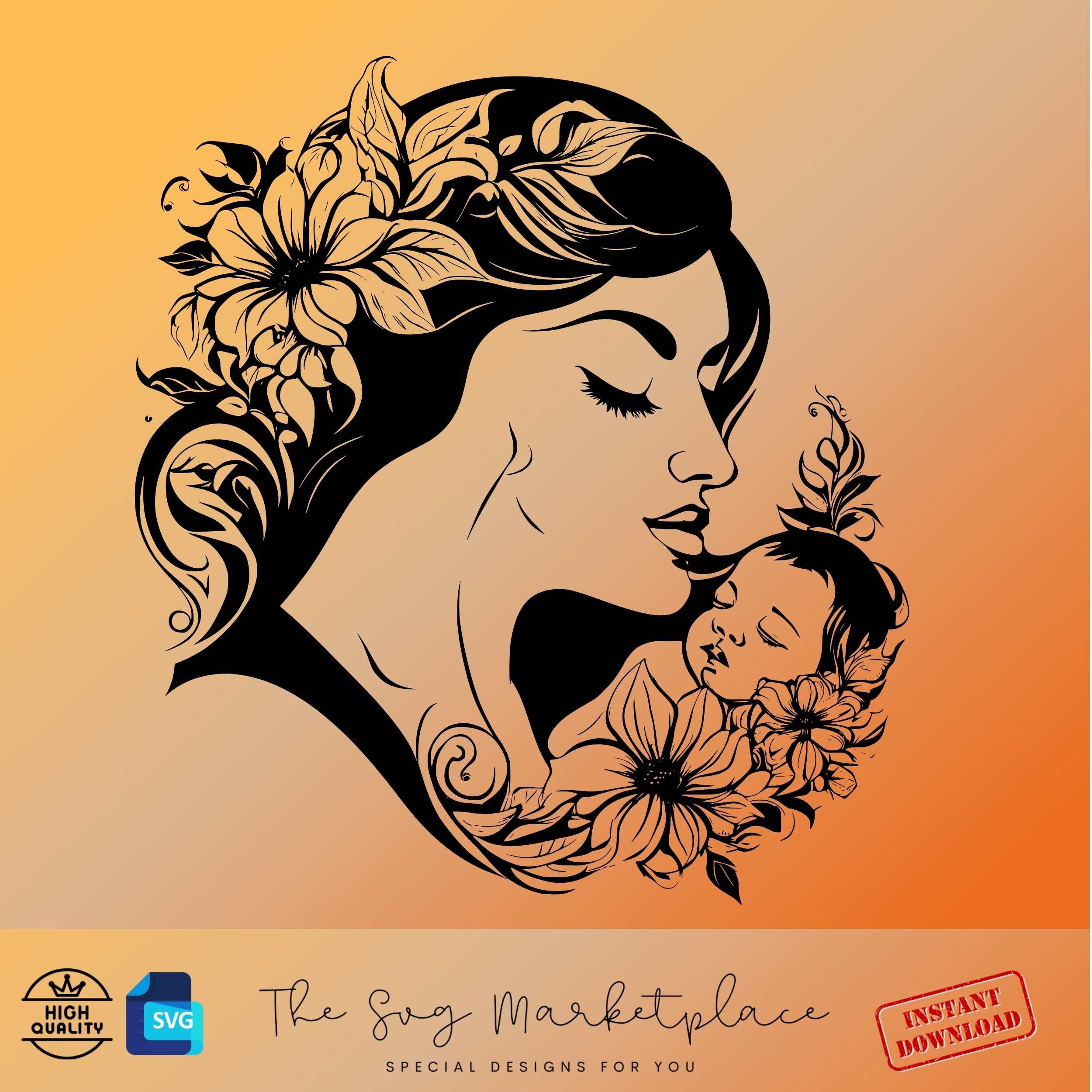 Mother and Baby Floral Design SVG, Artistic PNG PDF File, Heartwarming ...