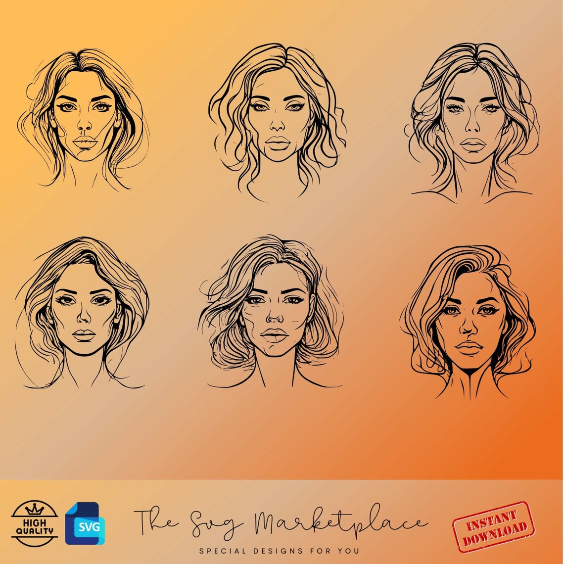 Line Art Women SVG Bundle, 6 Stylish Female Forms, DIY Gift Creations ...