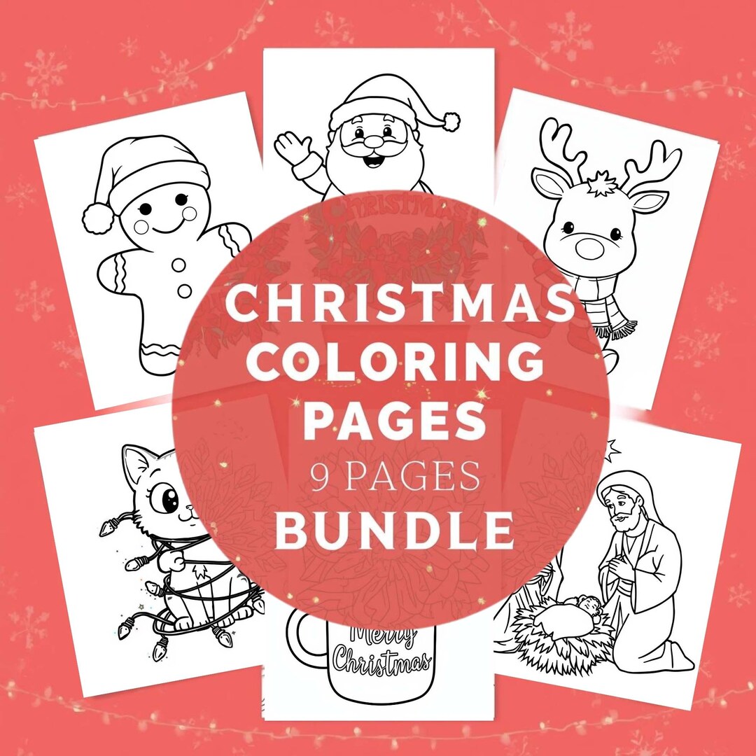 Christmas Coloring Pages Bundle, 9 Holiday Designs (digital Download ...