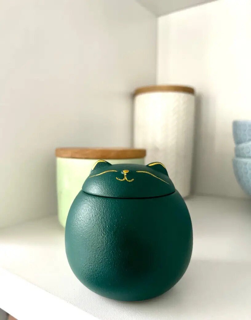 Tea Storage Pot Lucky Cat Tea Box, Small Ceramic Tea Canister, Frosted ...