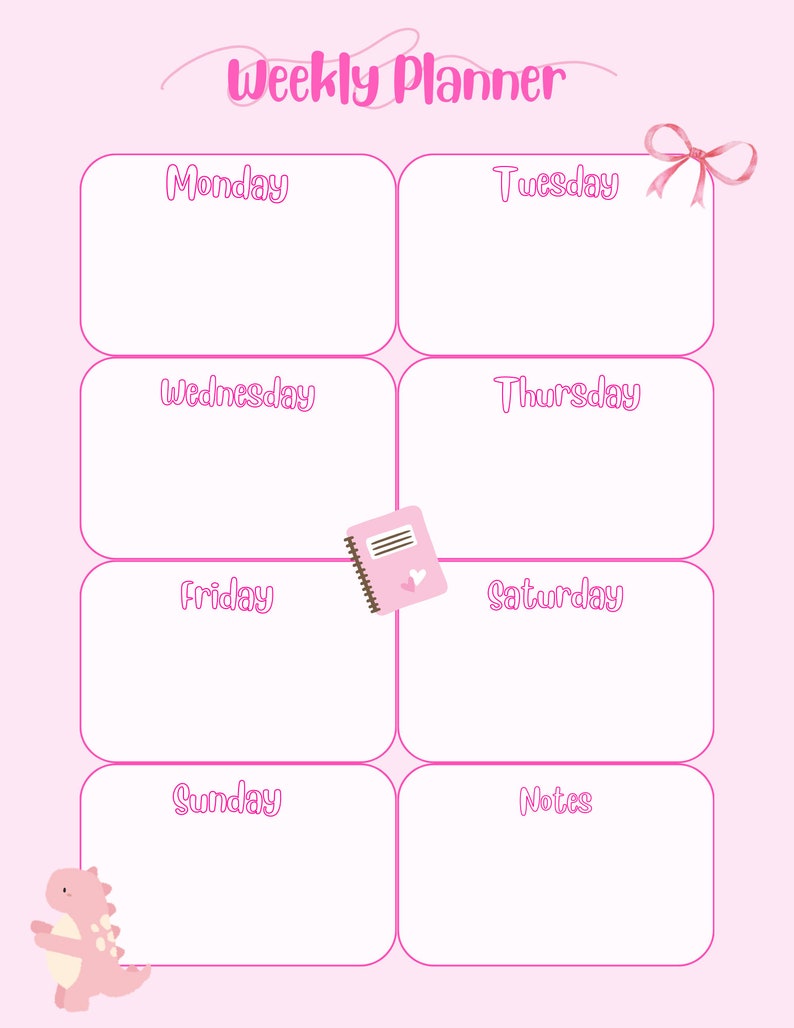 Printable Pink Weekly Planner, Motivation Cute Planner - Etsy