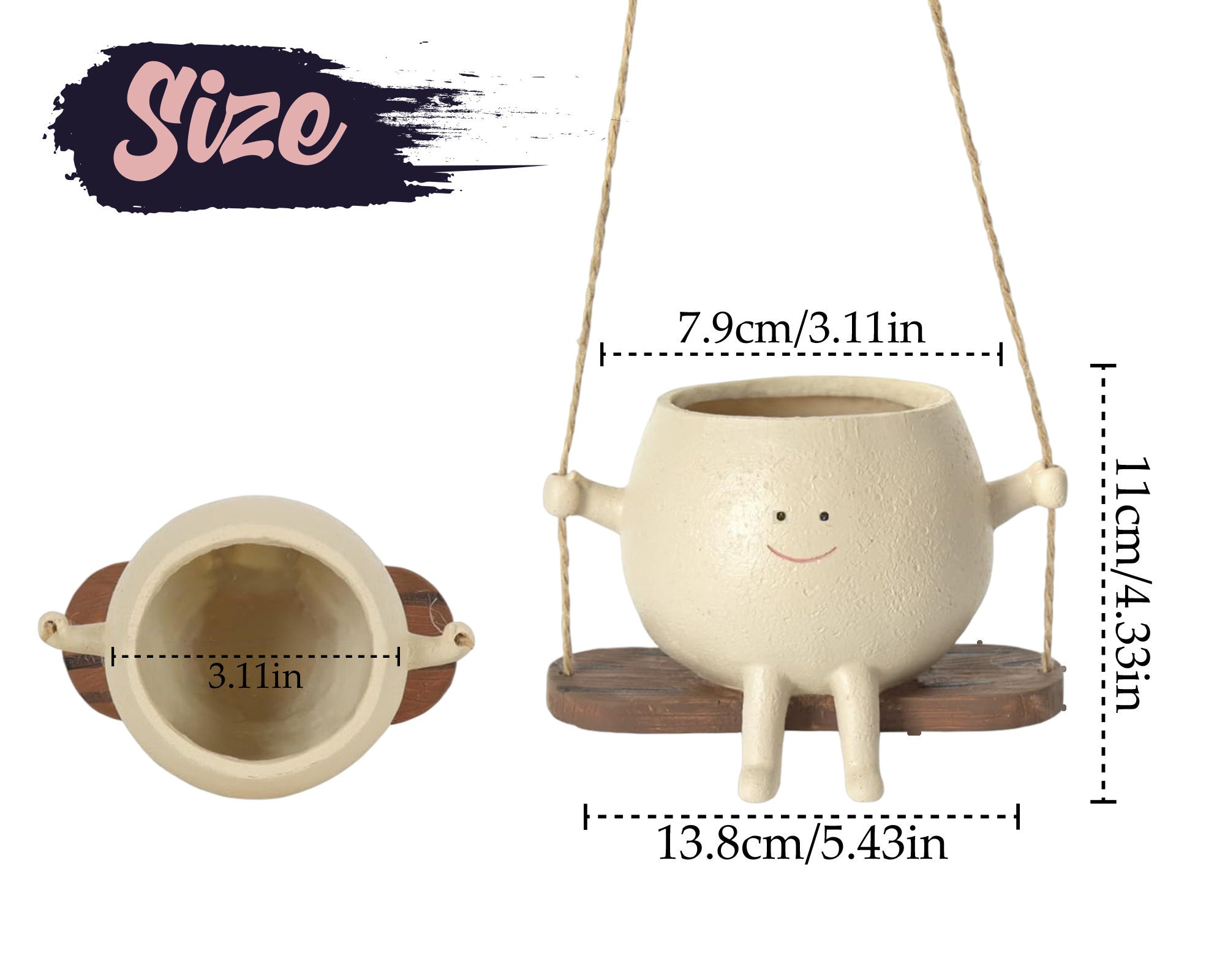 Sitting Cute Plant Pot, Wall Hanging Flower Pot, Resin Smiling Face ...