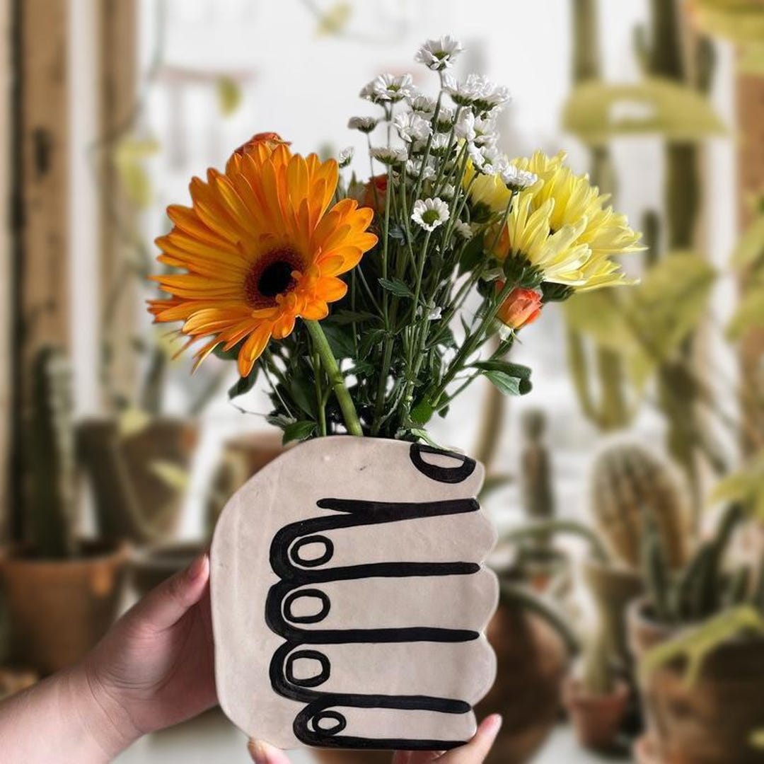 Hand Shaped Vase Fun and Stylish Ceramic Decor, Artistic Vase for Flowers, Handmade Decor ...