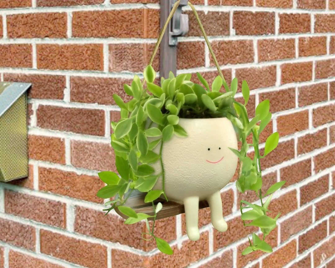 Sitting Cute Plant Pot, Wall Hanging Flower Pot, Resin Smiling Face ...