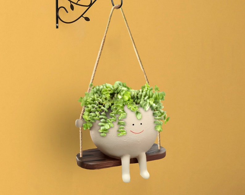 Sitting Cute Plant Pot, Wall Hanging Flower Pot, Resin Smiling Face ...