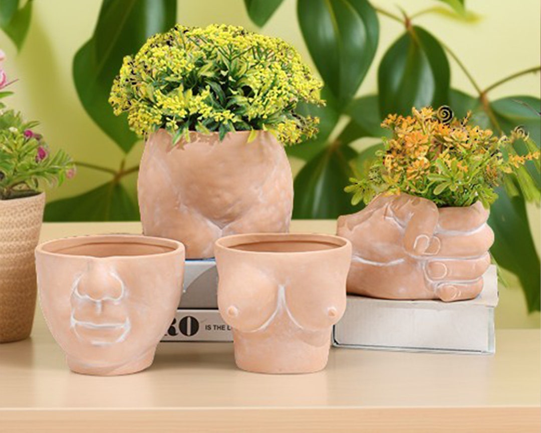 Booty Terracotta Ceramic Pot, Face Ceramic Pot, Minimalist, Nordic ...