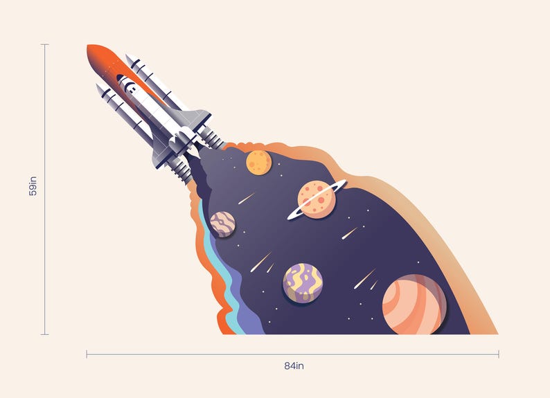 Removable Rocket Spaceship Outer Space 2 Wall Decal - Etsy