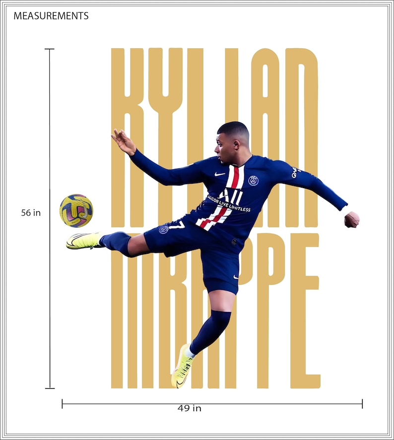 Removable Peel and Stick Kylian Mbappe Soccer Paris St. Germain ...