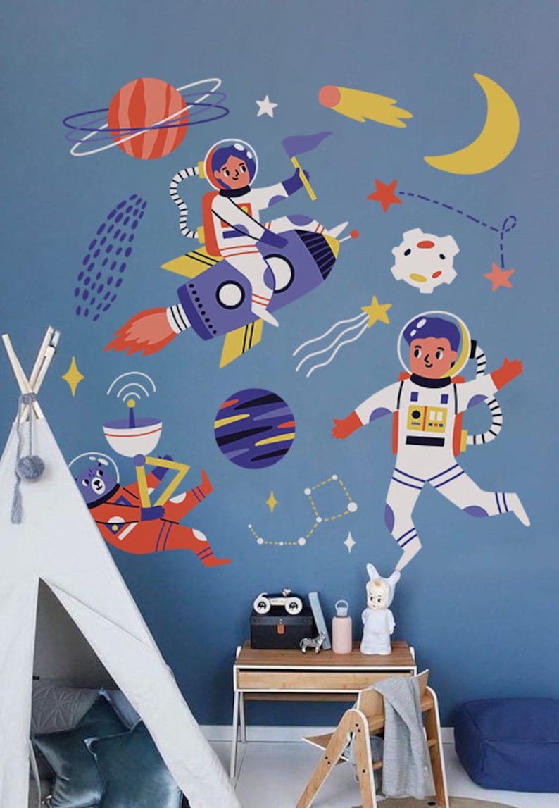 Removable Astronaut Outer Space Planet Wall Decal - Etsy
