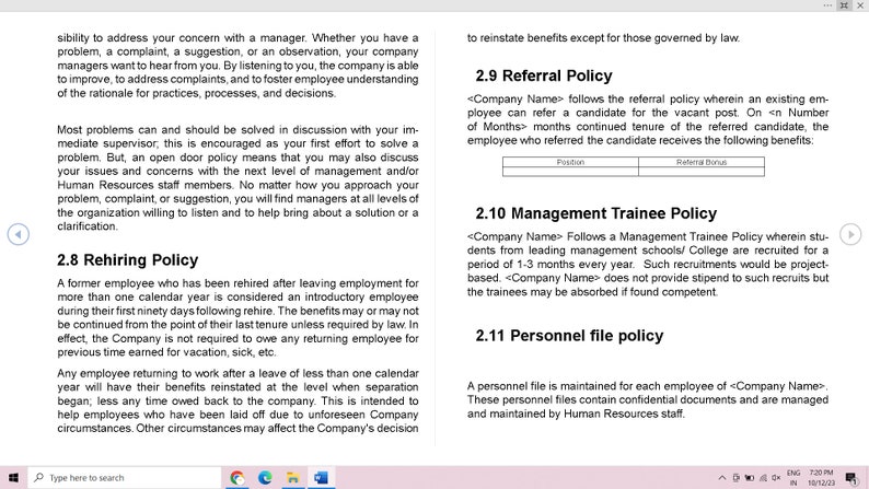 Editable Employee Handbook Template Manual for Employee Onboarding Manual Rules Book for New ...