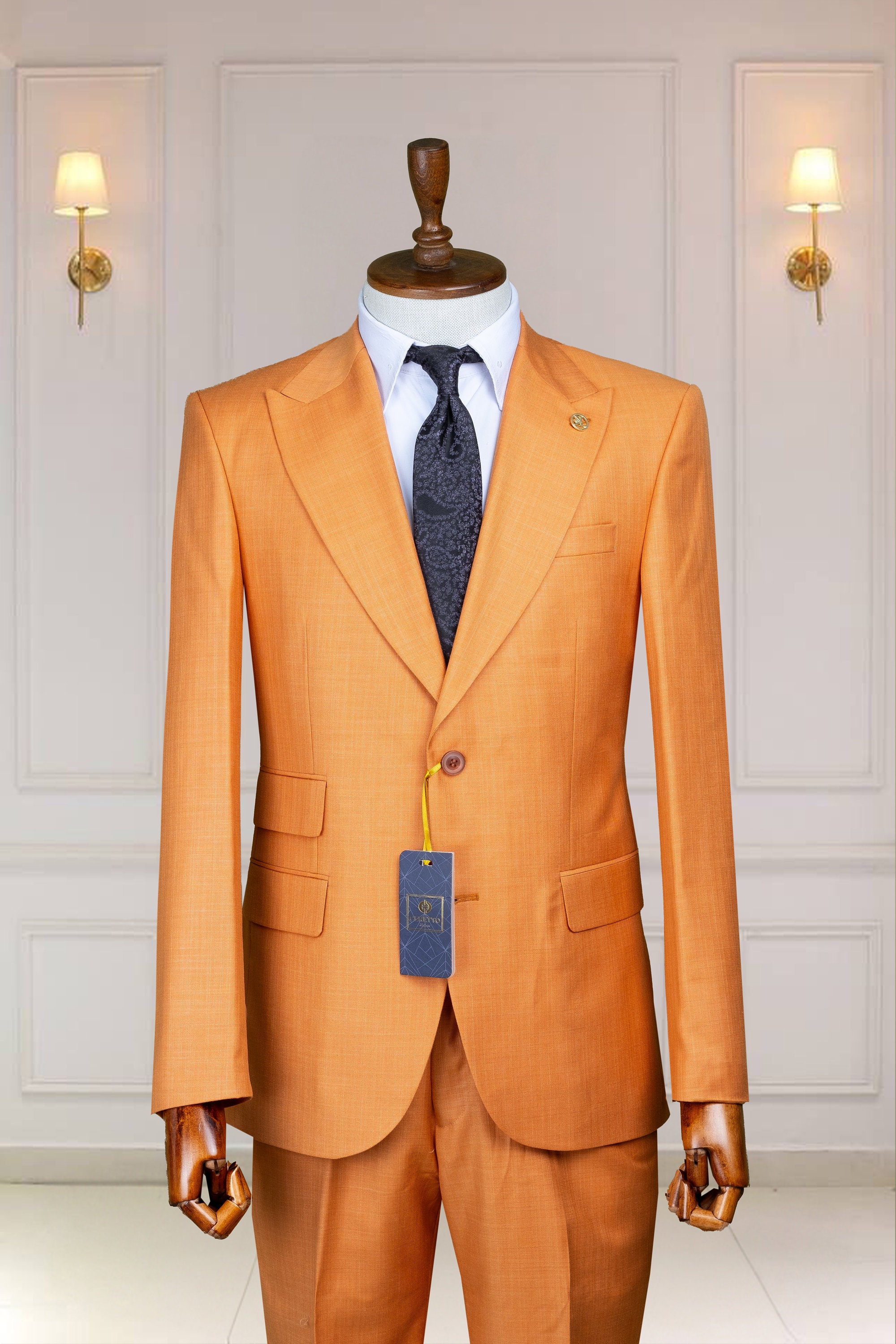 Men Suits Orange 3 Piece Slim Fit Two Button Wedding Groom Party Wear ...