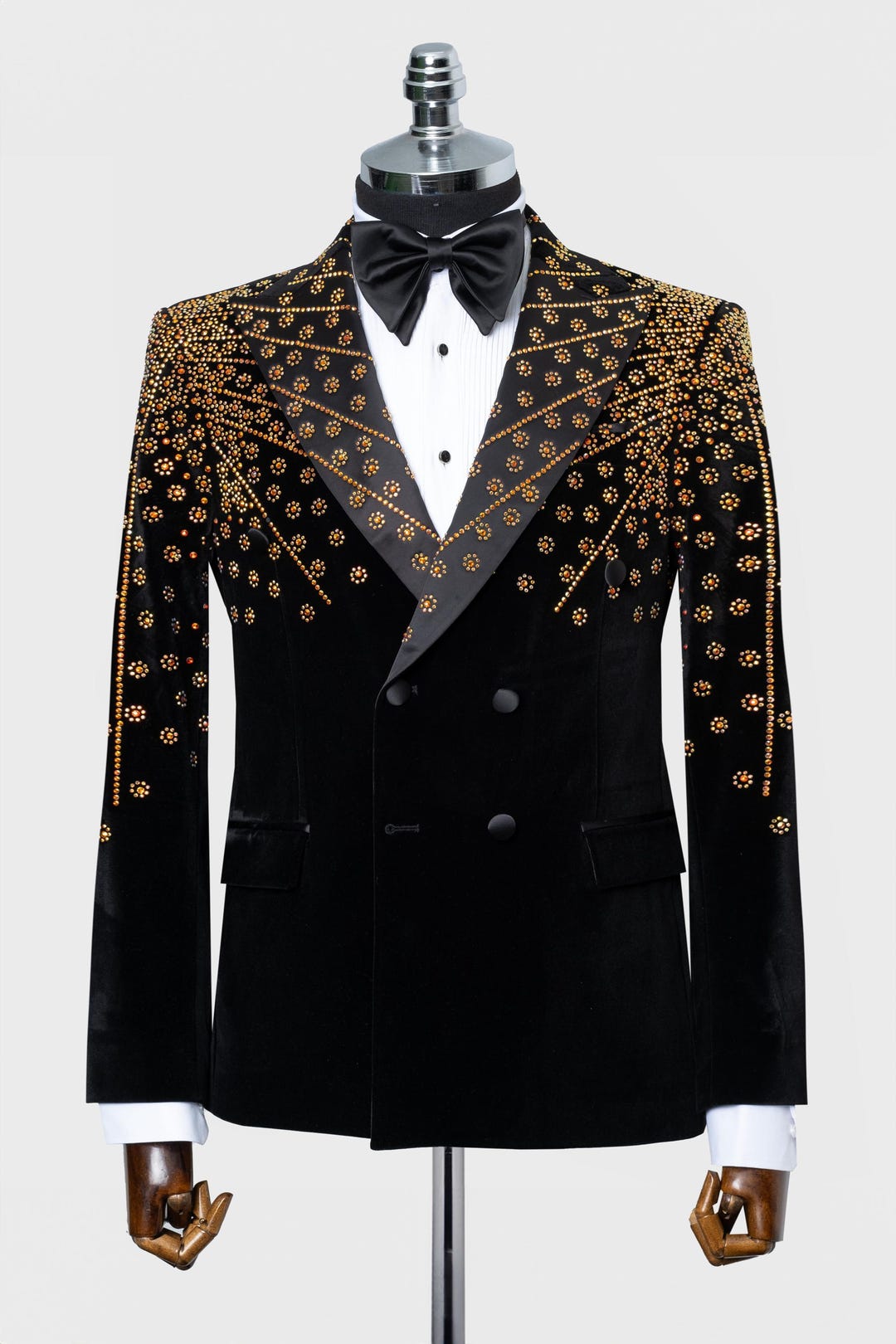 GOLD GEMSTONE EMBRIORED black slimfit golden Stones tuxedo Suit jacket ...