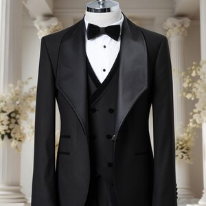 Black Suits Men 3 Piece Slim Fit One Button Wedding Groom Party Wear Coat Pant, Peak Lapel ...