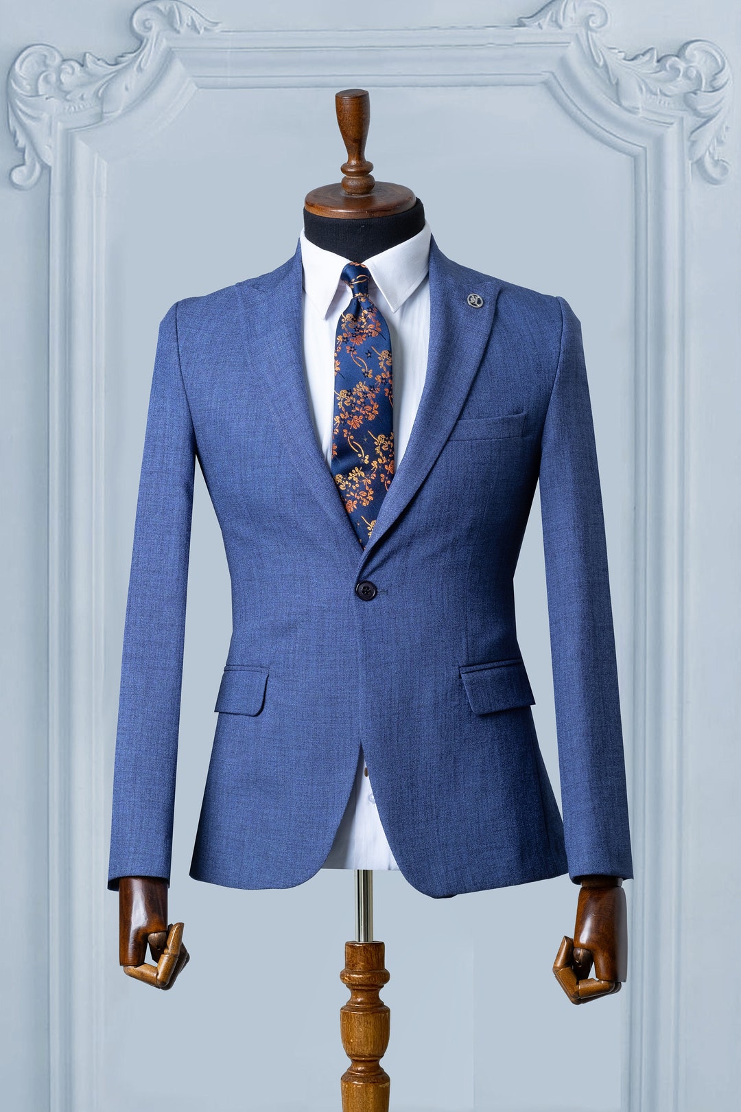 Blue Men Blazer, Slim Fit Wool Blazer, One Button Blazer, Blazer for ...