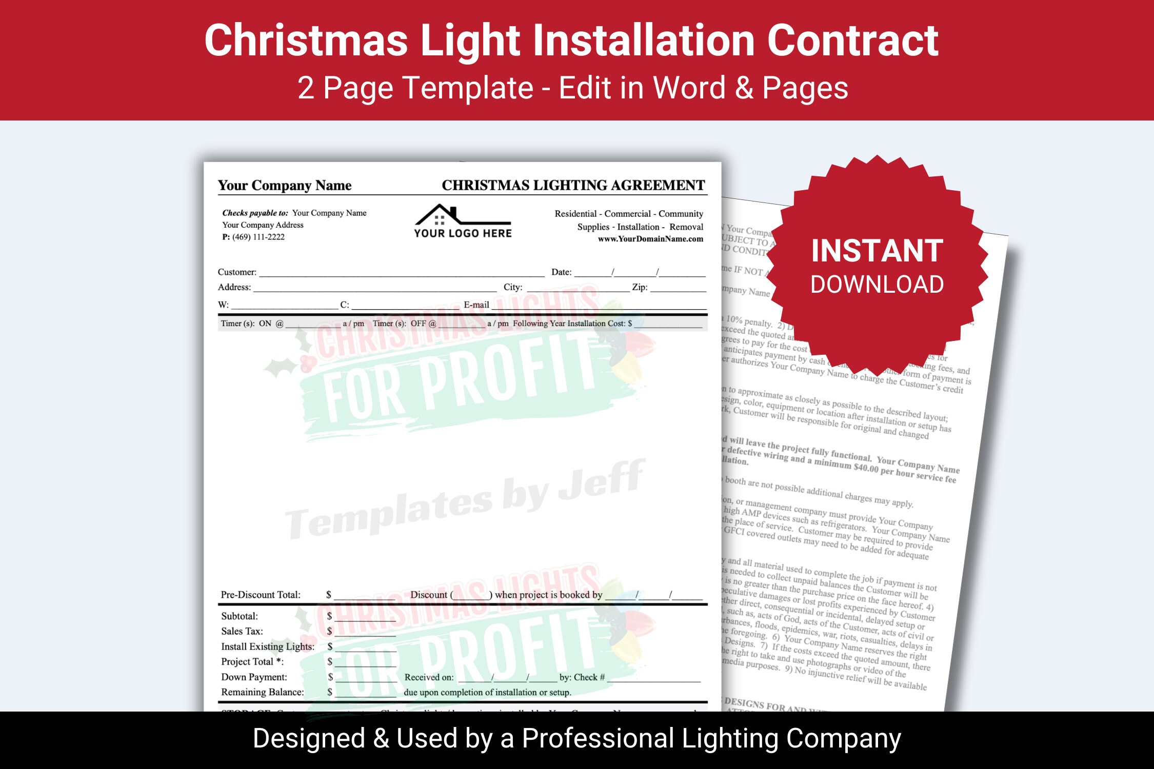 Christmas Light Installation Contract Template Bundle: Business Forms ...