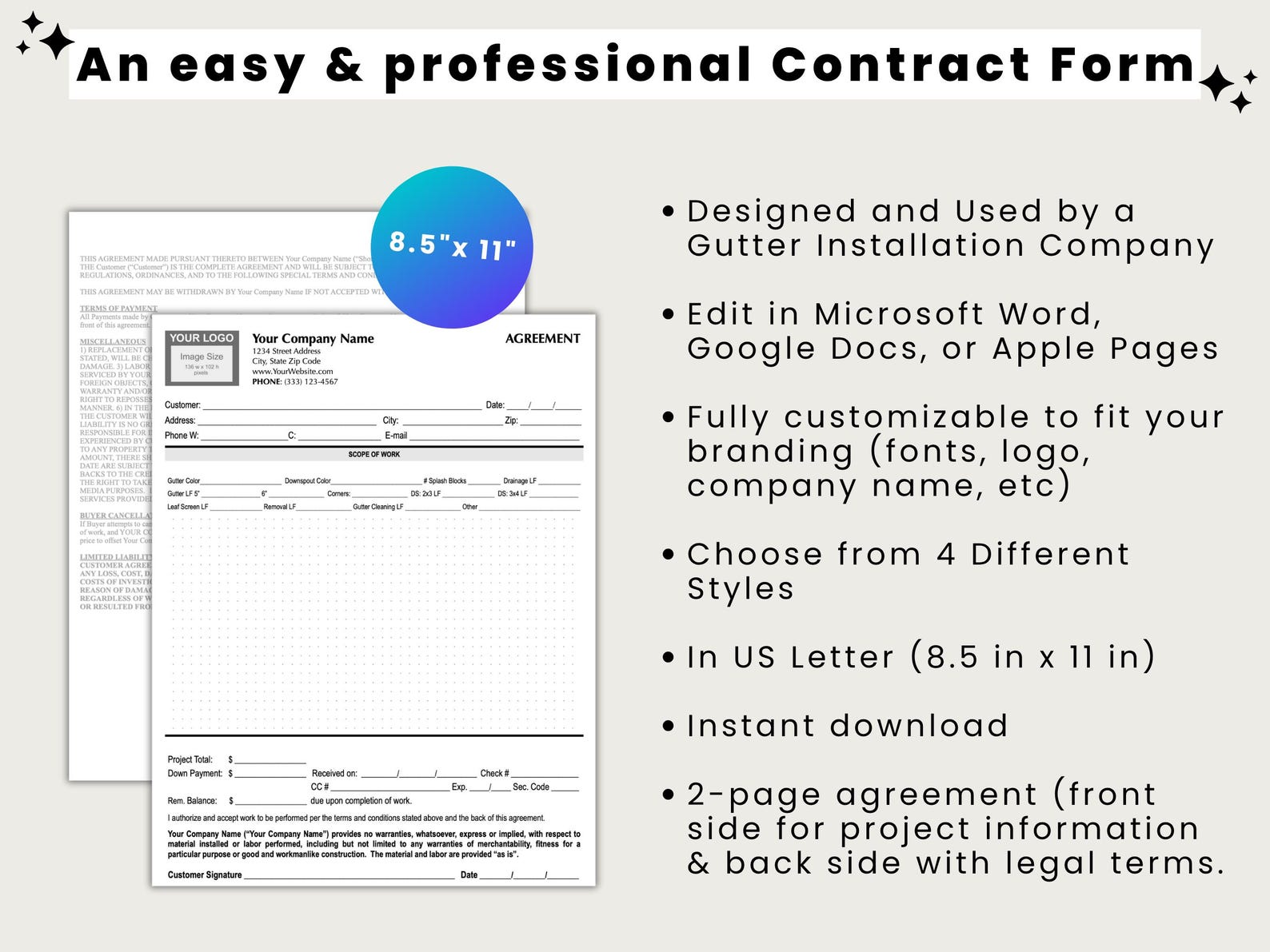 Gutter Installation Contract Template: Contractor Agreement Forms (digital Download) - Gutter ...