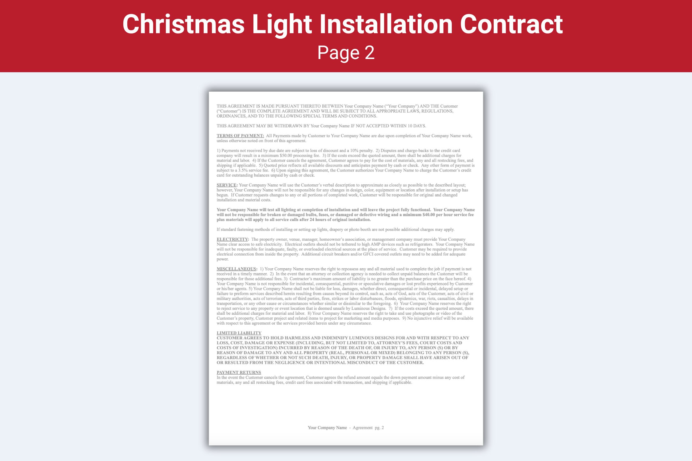 Christmas Light Installation Contract Template: Editable Agreement ...