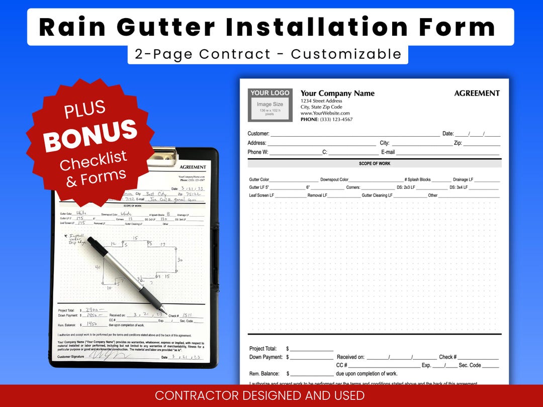 Gutter Installation Contract Template: Contractor Agreement Forms (digital Download) - Gutter ...