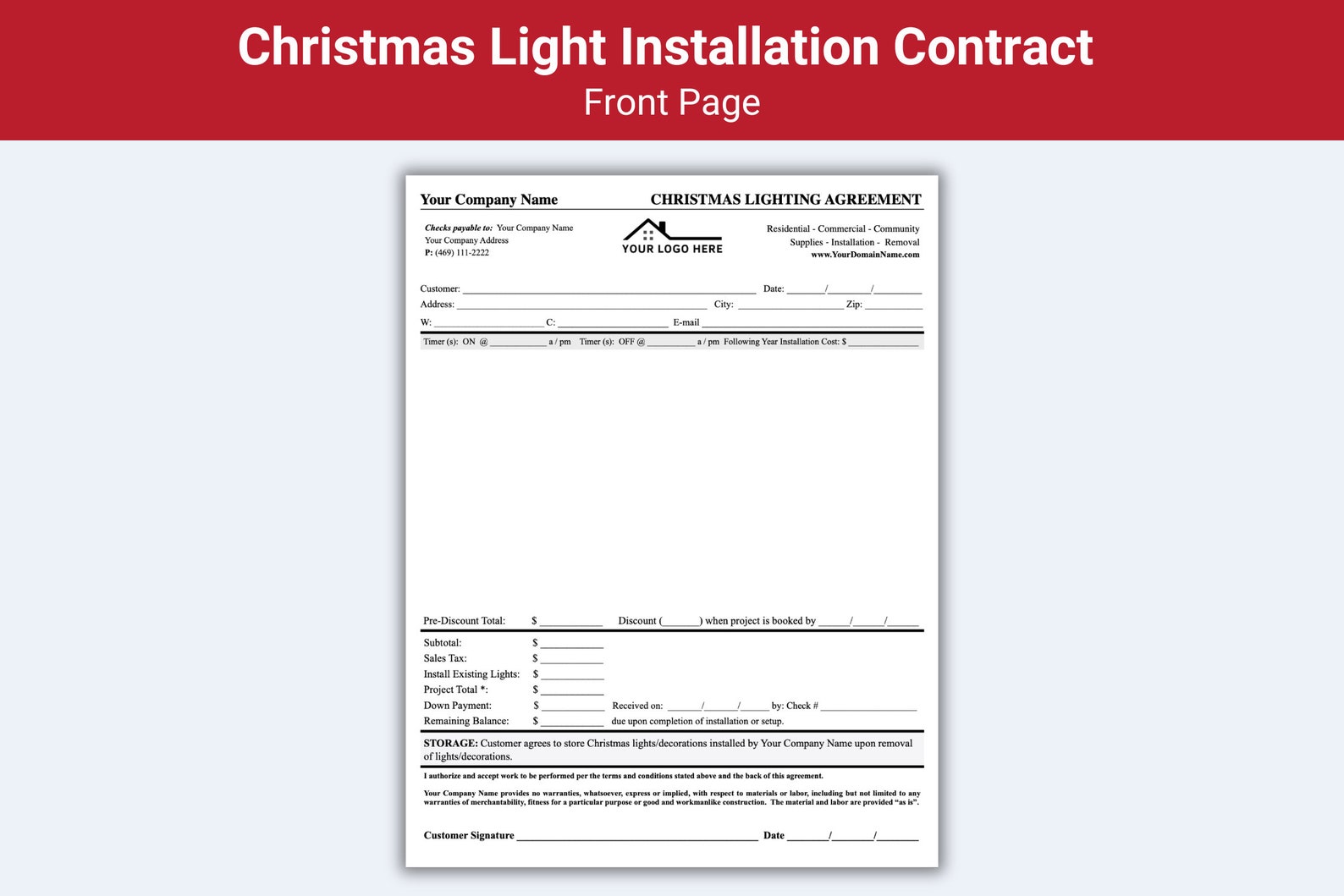 Christmas Light Installation Contract Template: Editable Agreement ...