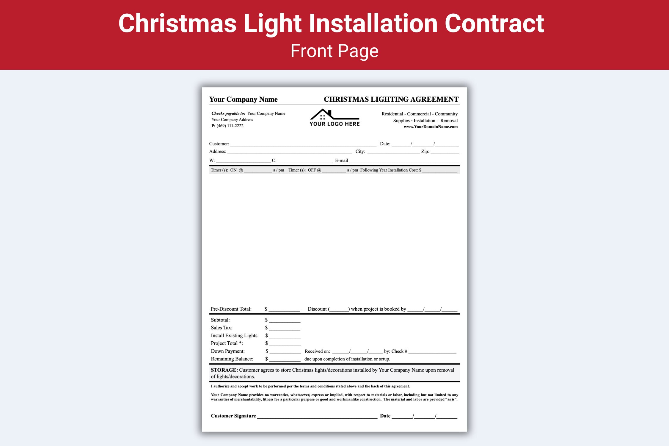 Christmas Light Installation Contract Template: Editable Agreement ...