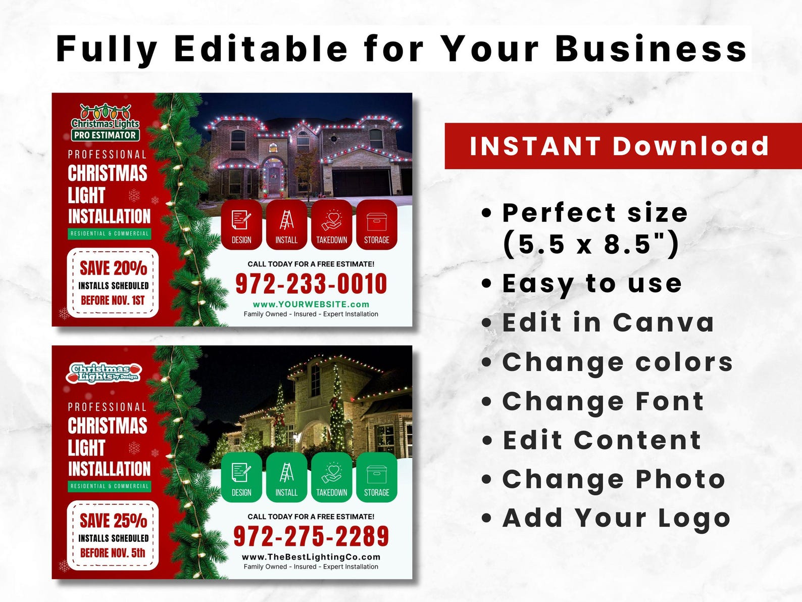 Christmas Light Installation Flyer: Holiday Lighting Marketing (canva ...
