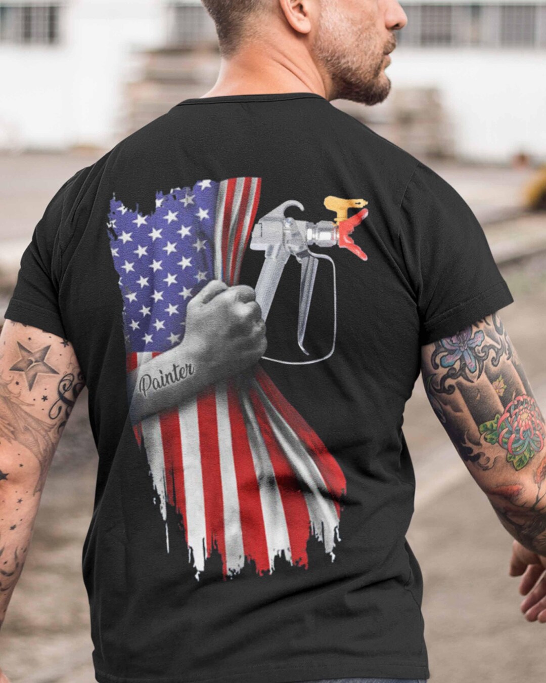 Painter T Shirt for Men Patriotic Paint Sprayer Tee American Flag ...