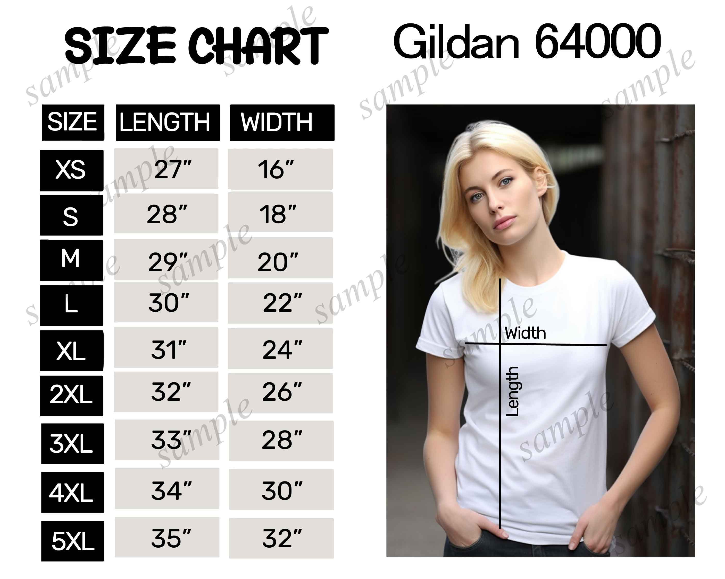 Gildan 64000 Size Chart Bundle 64000 T-shirt Mockup Unisex - Etsy