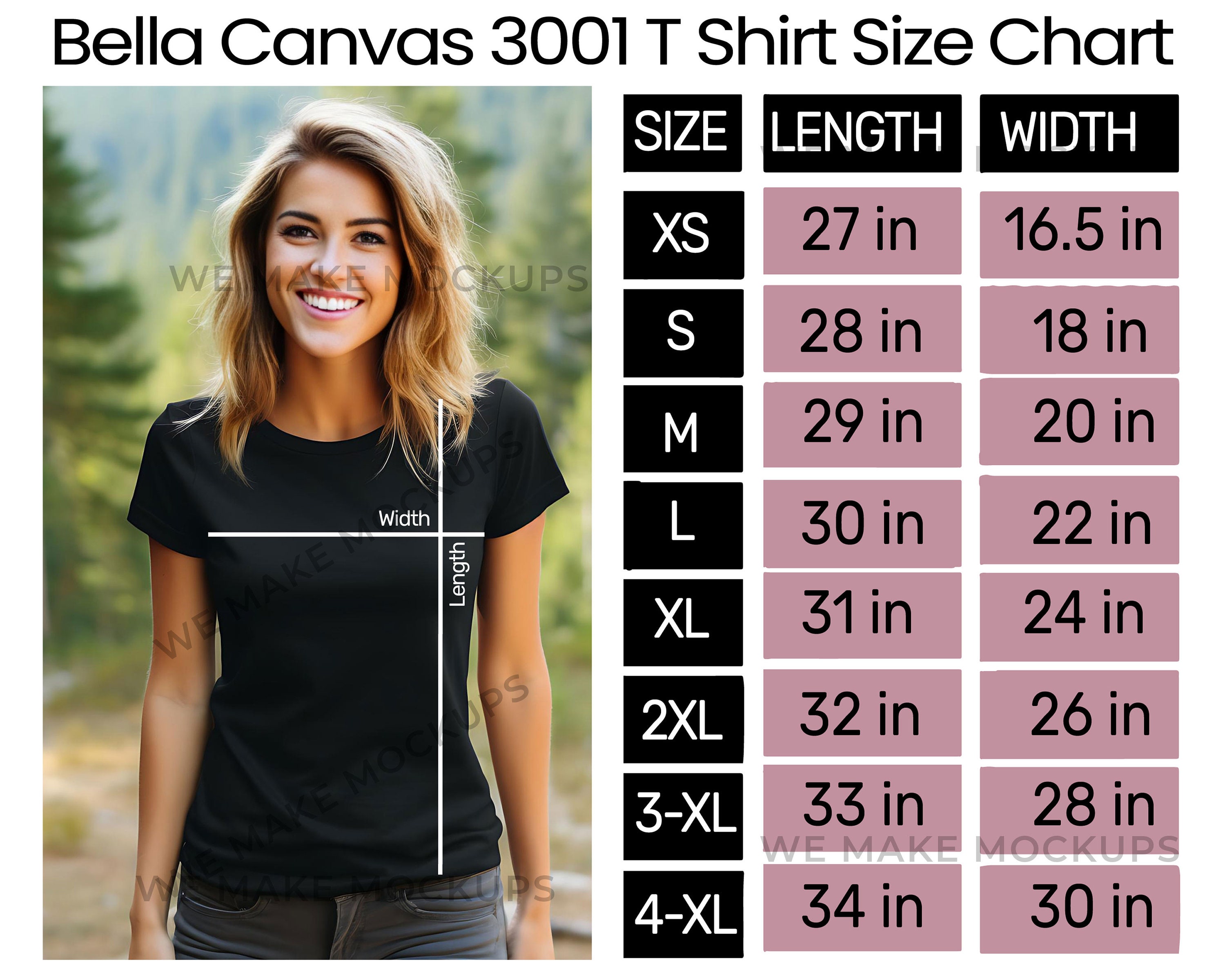 Bella Canvas Size Chart 3001 3001 SIZE CHART Bella Canvas 3001 Size ...