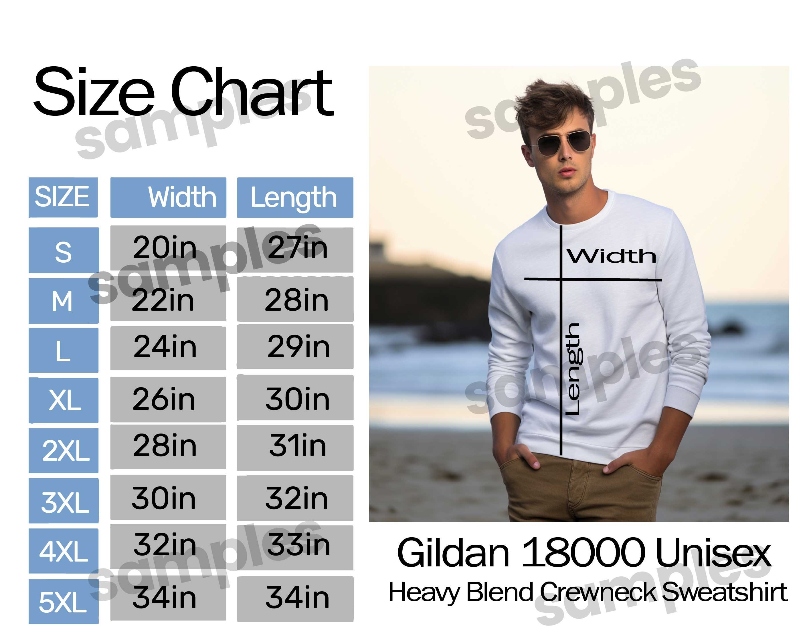 Gildan 18000 Size Chart Bundle, 18000 Heavy Unisex Sweatshirt Mockup ...