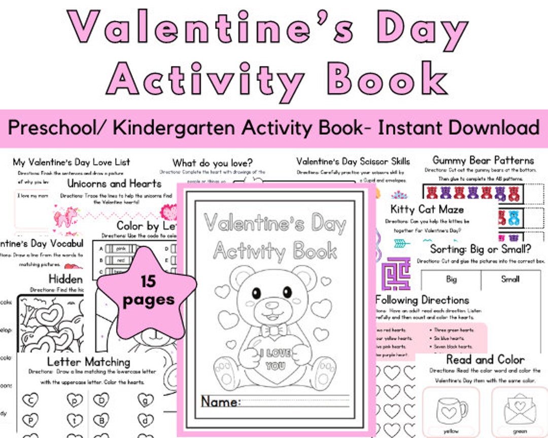 Valentine's Activity Book for Preschoolers, Valentine Preschool ...