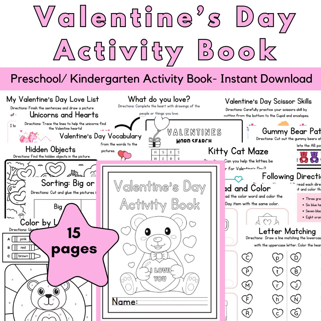 Valentine's Activity Book for Preschoolers, Valentine Preschool ...