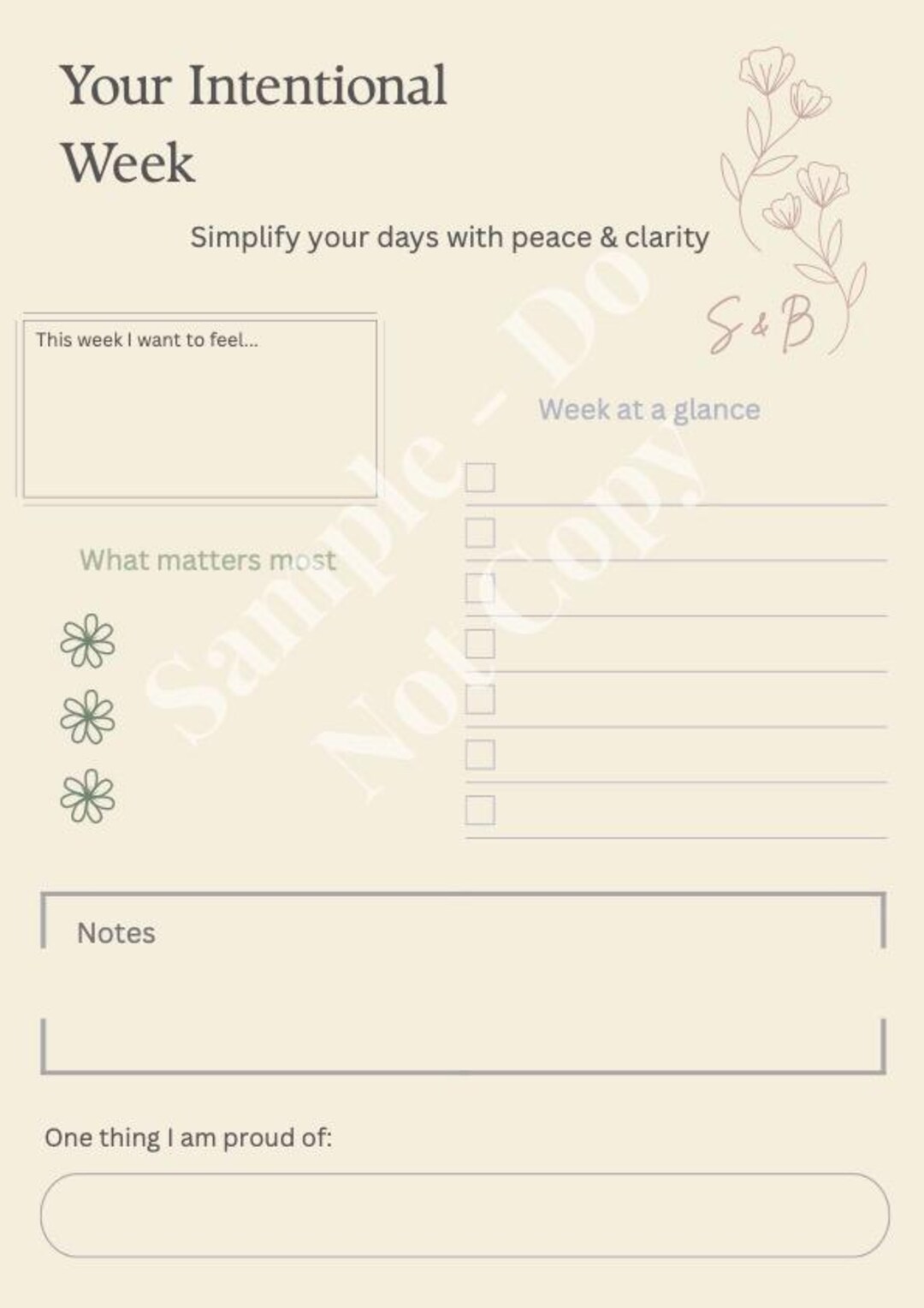 Weekly Planner, Daily Reflection and Intentional Checklist - Etsy