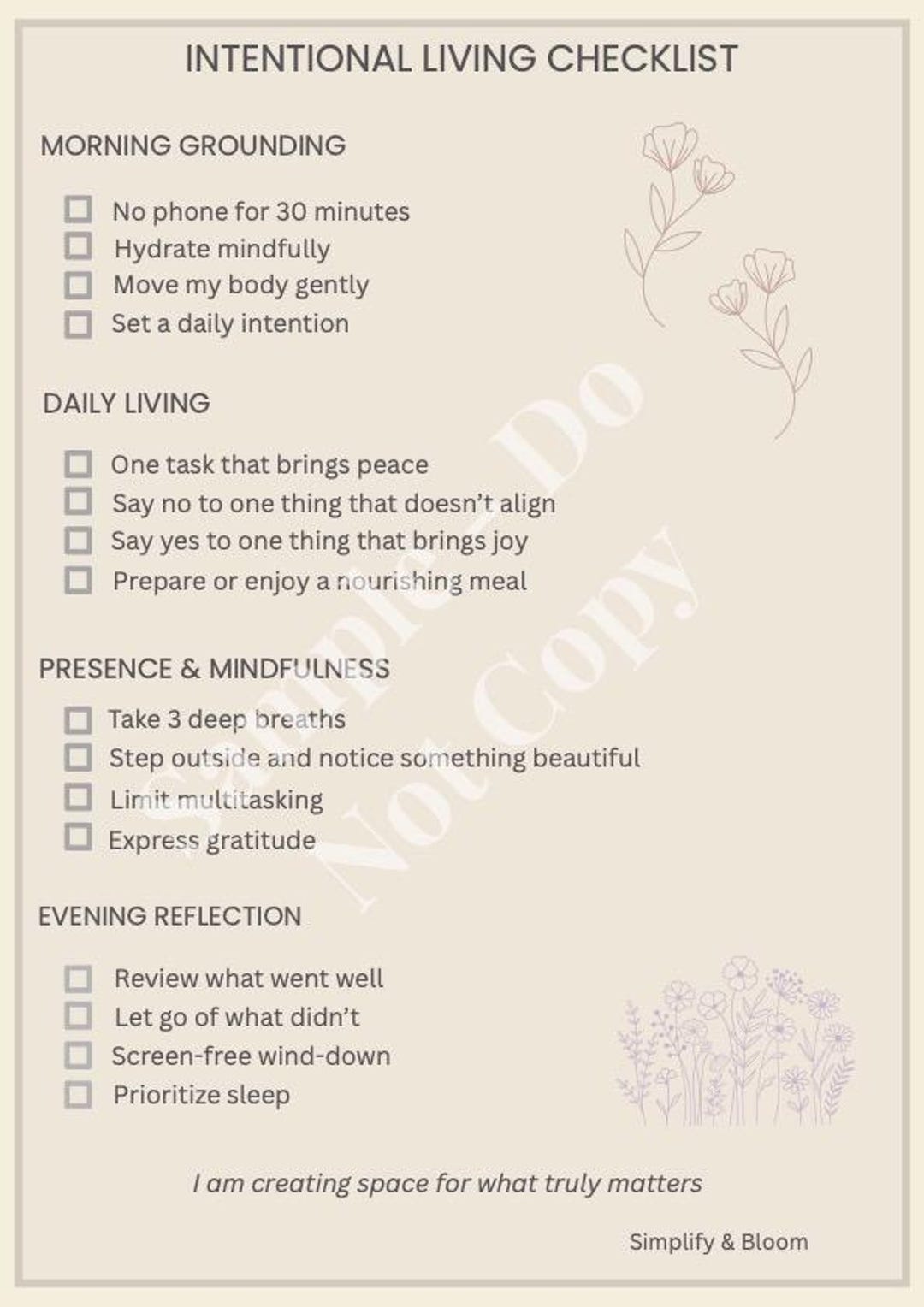 Daily Checklist for Intentional Living - Etsy