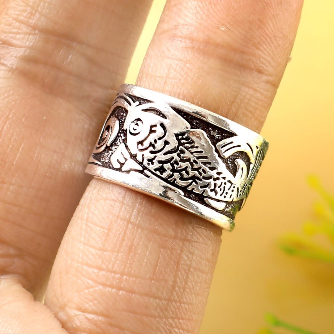 Koi Fish Ring Silver Mens Ring Fish Ring Adjustable Ring - Etsy