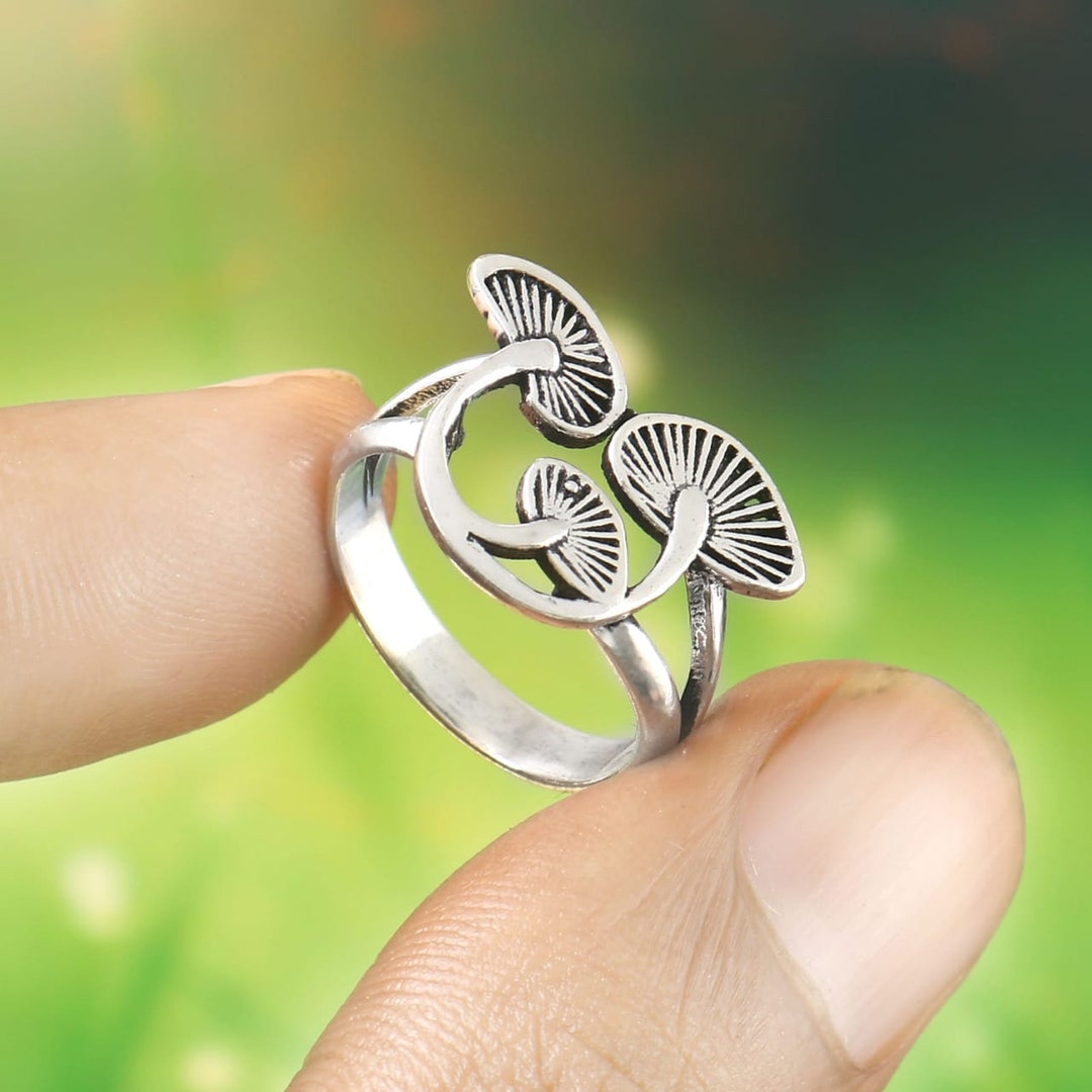 Mushroom Ring Fungi Ring Triple Mushroom Silver Ring Silver - Etsy