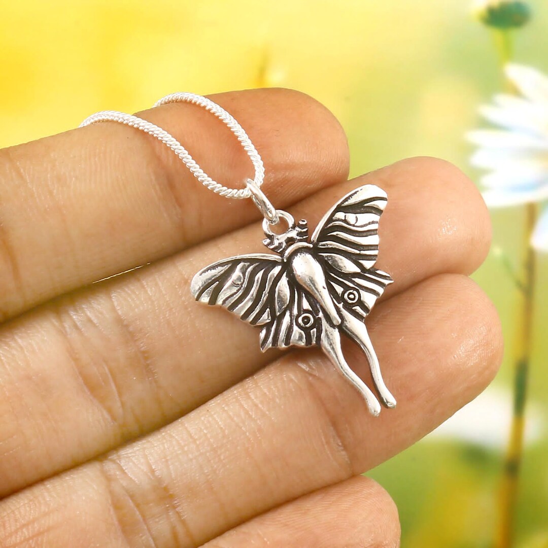 Sterling Silver Luna Moth Necklace Petite Insect Charm Dainty Delicate ...
