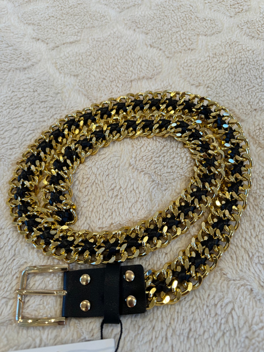 Leothe Gold and Black Chain Belt - Etsy