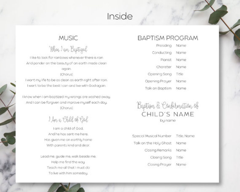 LDS Baptism Program, Editable Canva, Template, Baptism Program, Church ...