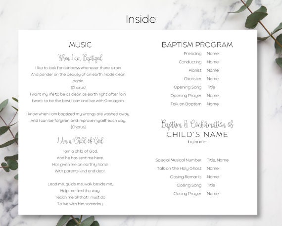 LDS Baptism Program, Editable Canva, Template, Baptism Program, Church ...