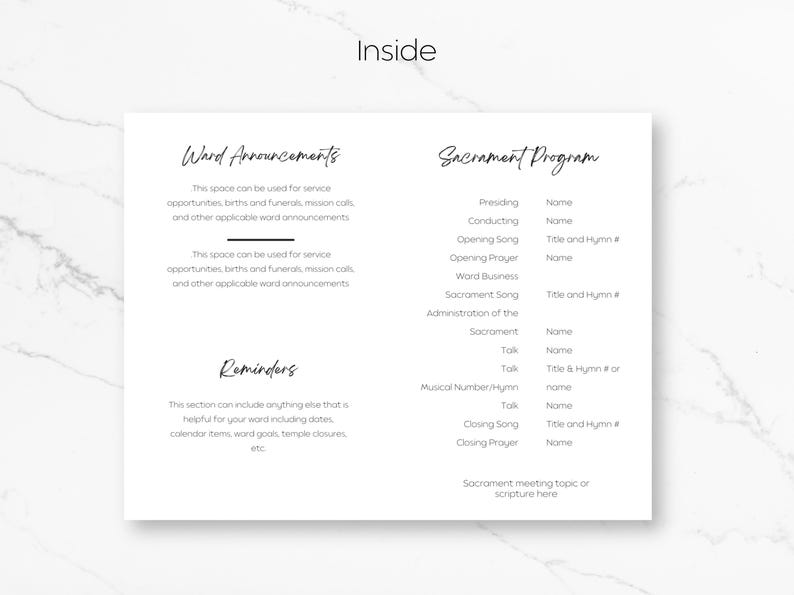 LDS Sacrament Meeting Program, Sacrament Meeting Template, Ward Bulletin Template, Editable ...