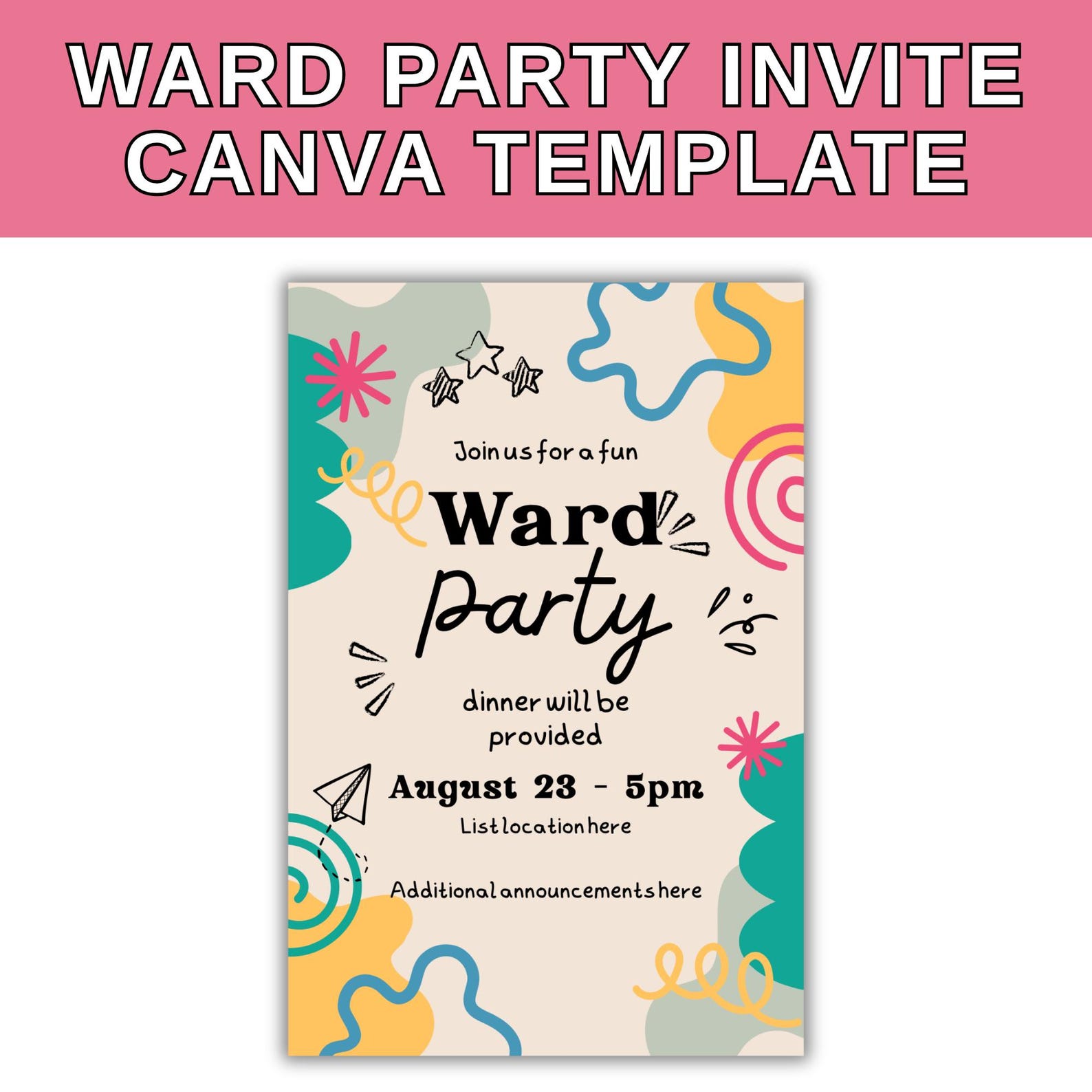 LDS Ward Party Invitation Template, Canva Template, Ward Activity ...