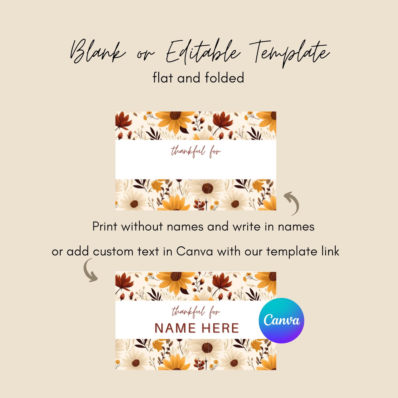 Thanksgiving Place Cards Fall Place Cards Printable Place Cards Canva ...